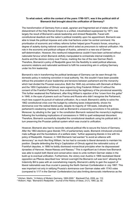 AQA A LEVEL History NEA Model A Essay German Unification Component Historical