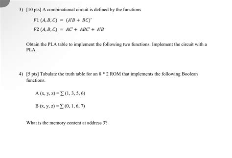 Pts A Combinational Circuit Is Defined By The Chegg