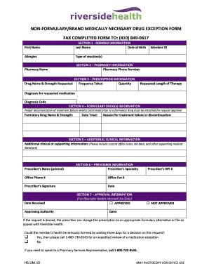 Non Formulary Drug Exception Form Riverside Health Fill And Sign Printable Template Online
