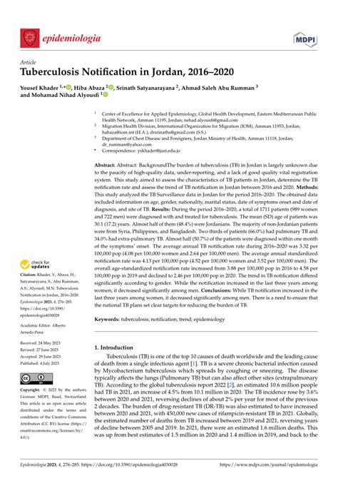 Pdf Tuberculosis Notification In Jordan 2016 2020