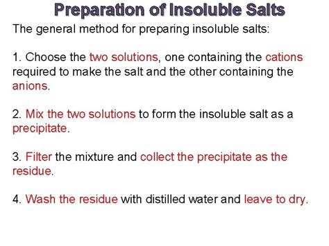 Salts Soluble Insoluble Salts All Sodium Potassium And