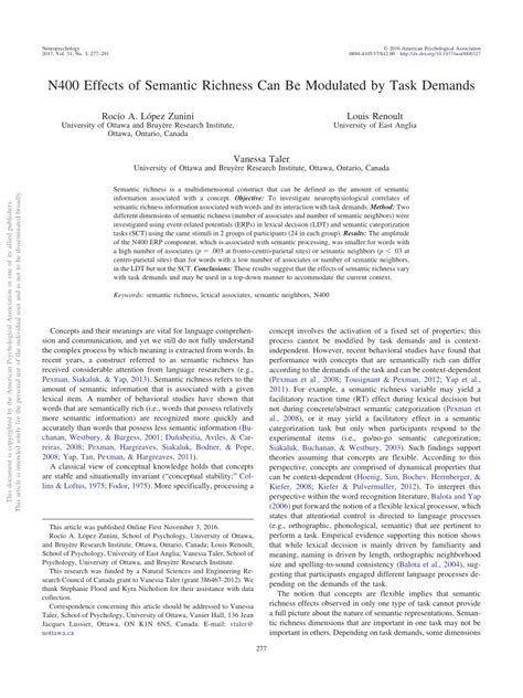 Pdf N400 Semantic Richness Effects Can Be Modulated By Task Demands