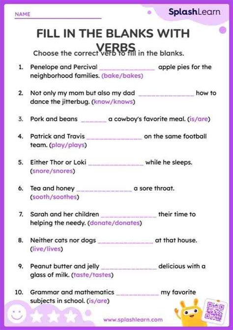 Verbs Worksheets Free Printable Splashlearn