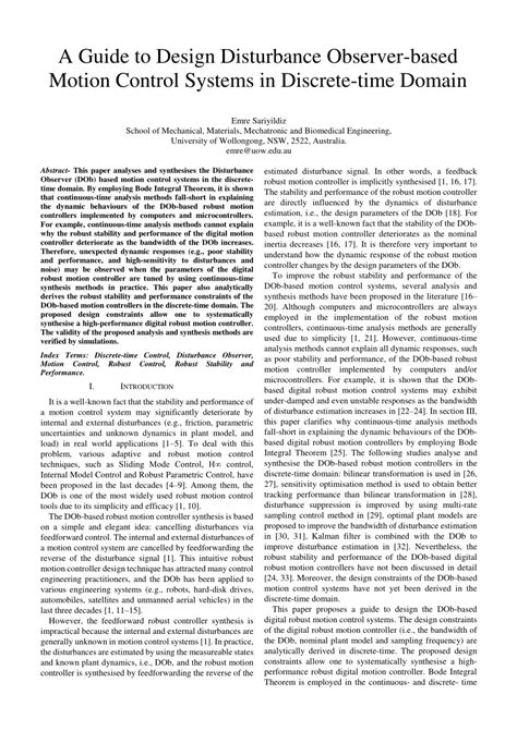Pdf A Guide To Design Disturbance Observer Based Motion Control Systems In Discrete Time Domain