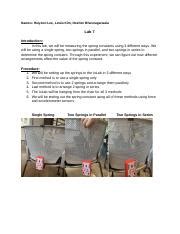 Experimenting With Spring Constants In Different Arrangements Course Hero