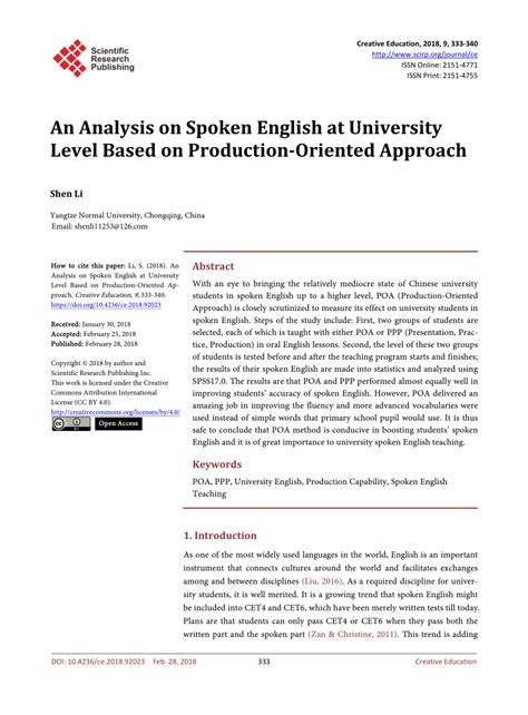 Pdf An Analysis On Spoken English At University Level Based On Production Oriented Approach
