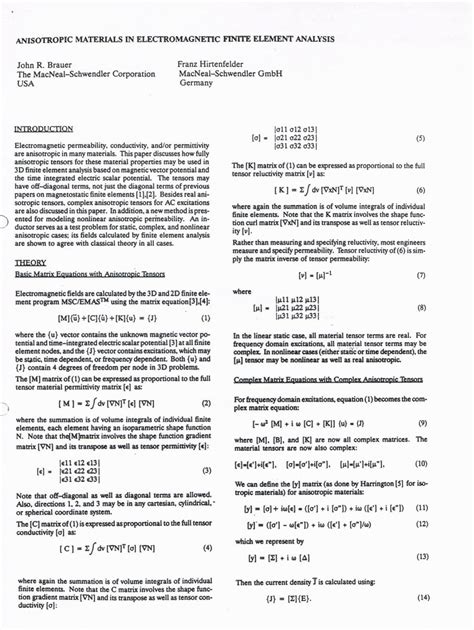 Pdf Anisotropic Materials In Electromagnetic Finite Element Analysis
