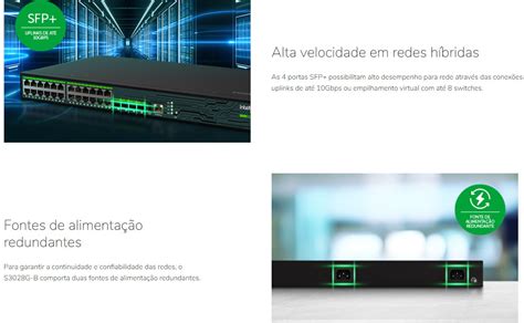 Switch 24 Portas Gerenciável Gigabit Layer 3 Empilhável 4x Sfp 10gb Intelbras S3028g B Aztech