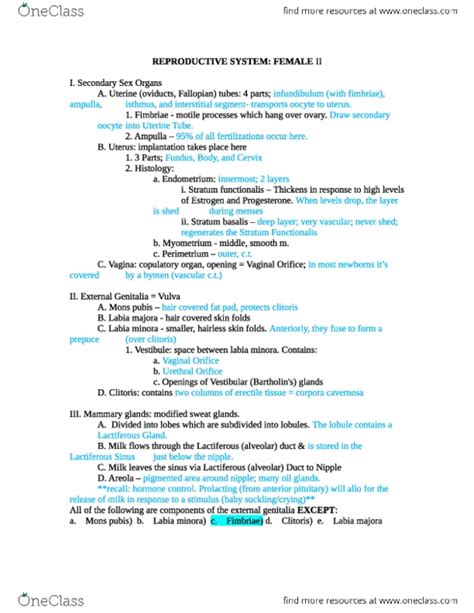 ANAT A Lecture Notes Spring Erectile Tissue Mons Pubis Cervix