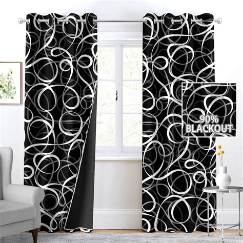 Tubeamin Black White Geometric Curtains 2 Panels Blackout Curtain Grey