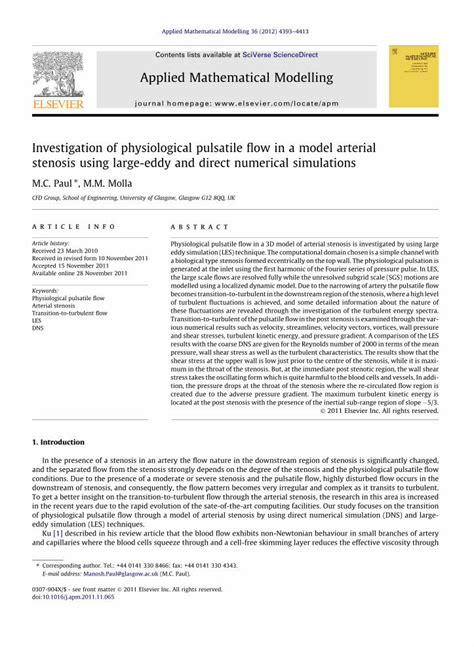 Pdf Investigation Of Physiological Pulsatile Flow In A Model Arterial