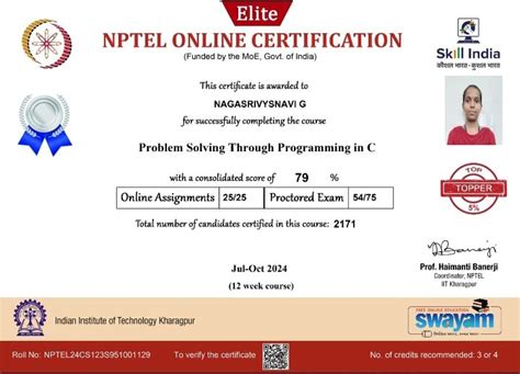 Nagasrivysnavi G On Linkedin Programming Nptel Achievement