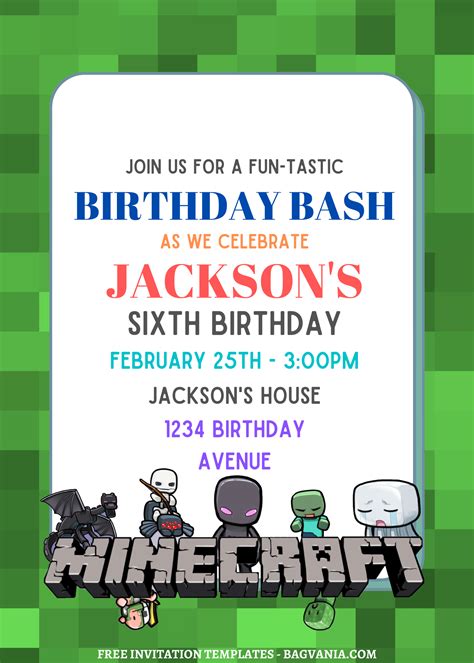 7 Minecraft Dungeon Game Canva Birthday Invitation Templates