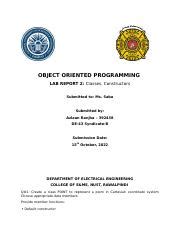 Lab Report 3.docx - OBJECT ORIENTED PROGRAMMING LAB REPORT 2: Classes Constructors Submitted to ...