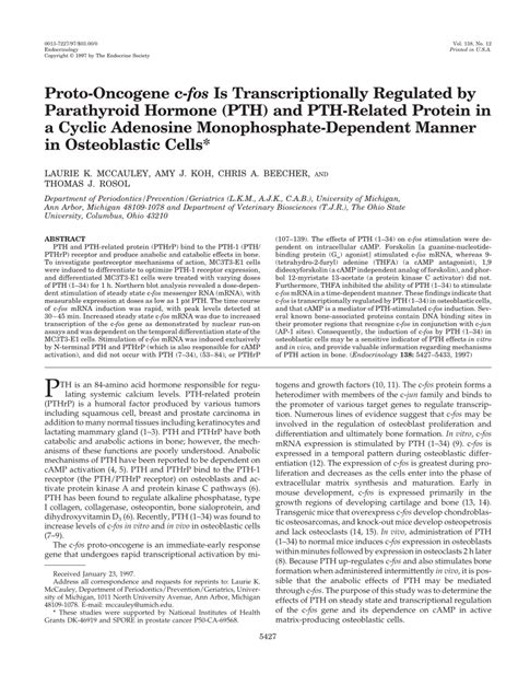 Pdf Proto Oncogene C Fos Is Transcriptionally Regulated By Parathyroid Hormone Pth And Pth