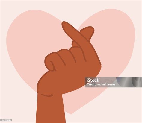 미니 하트 기호를 하는 아프리카계 미국인 손의 그림 집게 손가락과 엄지 손가락이 교차 된 사랑의 표시 성 발렌타인 데이