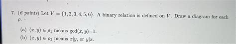 solved 6 ﻿points ﻿let v {1 2 3 4 5 6} ﻿a binary relation