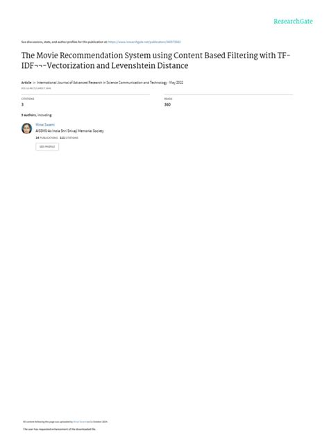 Content Based Movie Recommendation System Using Tf Idf And Cosine Similarity Pdf Computing