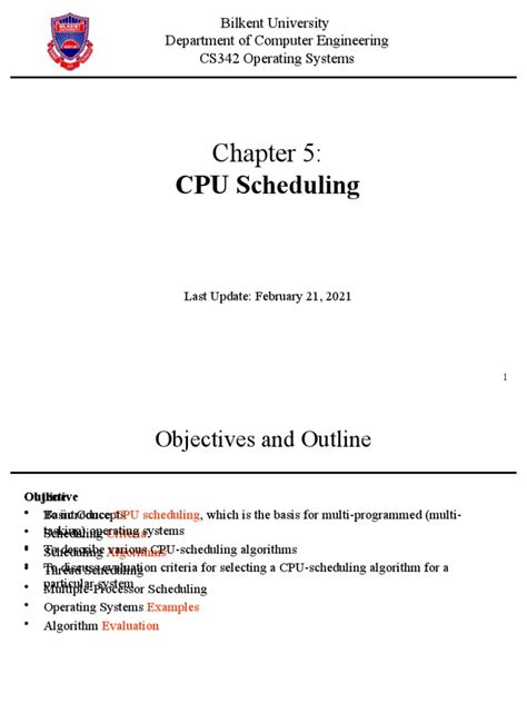 Cpu Scheduling Bilkent University Department Of Computer Engineering