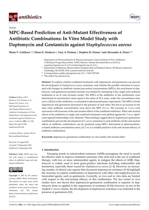 Download Pdf Mpc Based Prediction Of Anti Mutant Effectiveness Of Antibiotic Combinations In
