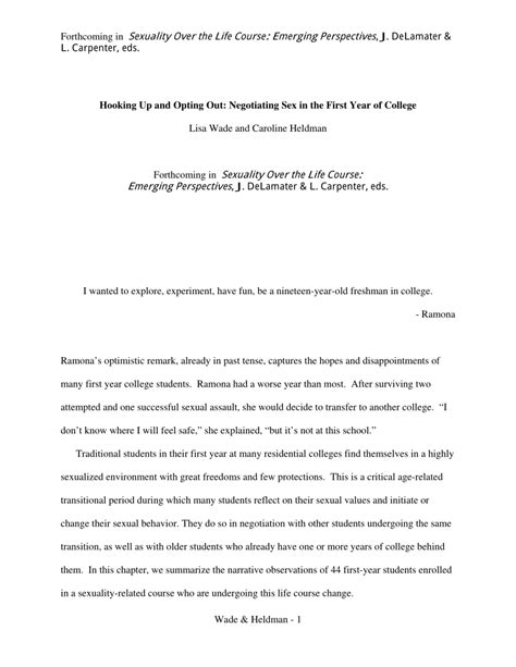 Pdf Hooking Up And Opting Out Negotiating Sex In The First Year Of College