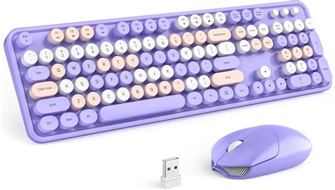 Knowsqt Wireless Keyboard And Mouse Combo Purple 2 4g Colorful Typewriter Less Noise Full Size