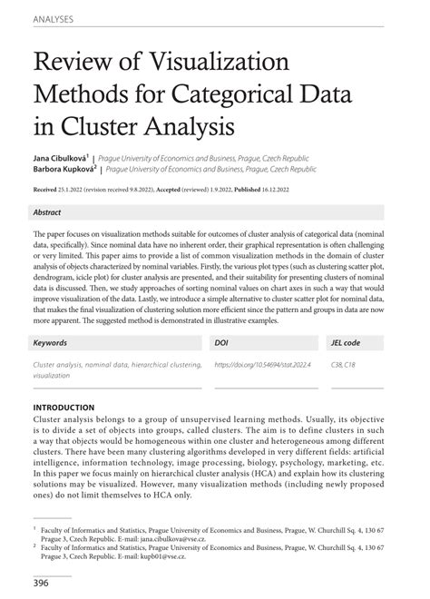 PDF Review Of Visualization Methods For Categorical Data In Cluster Analysis