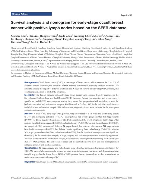Pdf Survival Analysis And Nomogram For Early Stage Occult Breast