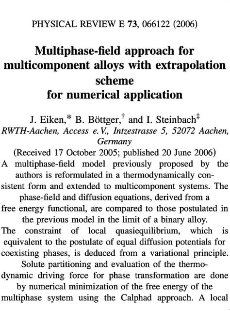 Pdf Multiphase Field Approach For Multicomponent Alloys With