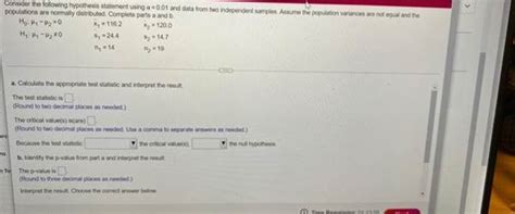 solved consider the following hypothesis statement using a 0 01 and