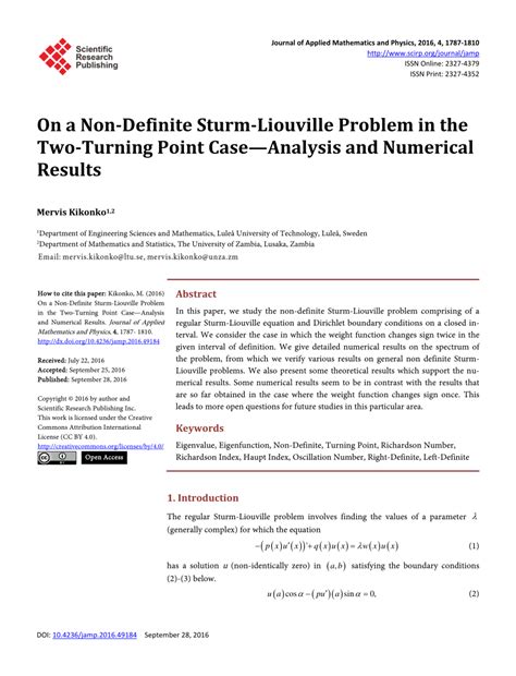 Pdf On A Non Definite Sturm Liouville Problem In The Two Turning Point Case—analysis And