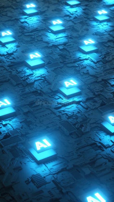 3d render of ai microchip with glowing lights stock illustration