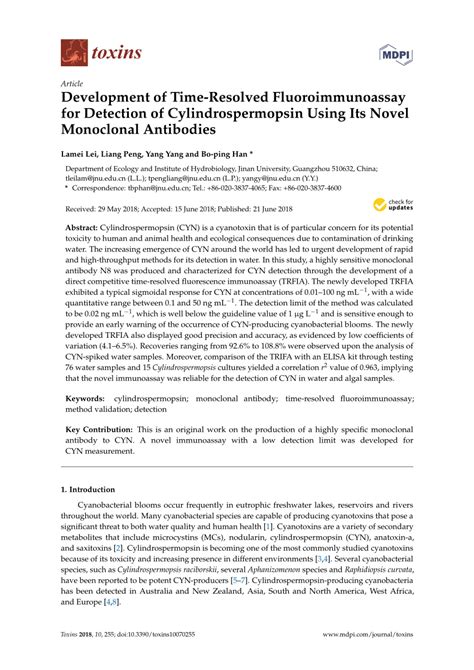 Pdf Development Of Time Resolved Fluoroimmunoassay For Detection Of Cylindrospermopsin Using