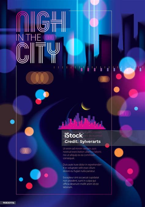 도시의 밤 빛 Bokeh Defocused 배경 추상화 합니다 효과 아름 다운 배경 벡터 도시 풍경 건물 실루엣 스카이 라인 다채로운 어두운 배경에 덩어리 죠 브로셔 전단