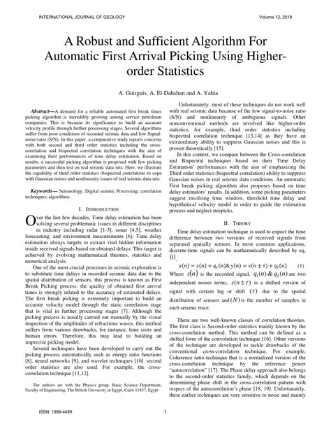 Pdf A Robust And Sufficient Algorithm For Automatic First Arrival