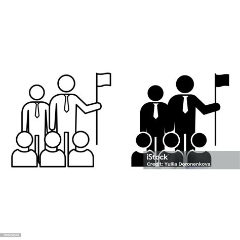 리더십 아이콘 깃발과 사람들의 그룹을 가진 지도자의 벡터 아이콘입니다 사업과 팀워크 개념 감독에 대한 스톡 벡터 아트 및 기타