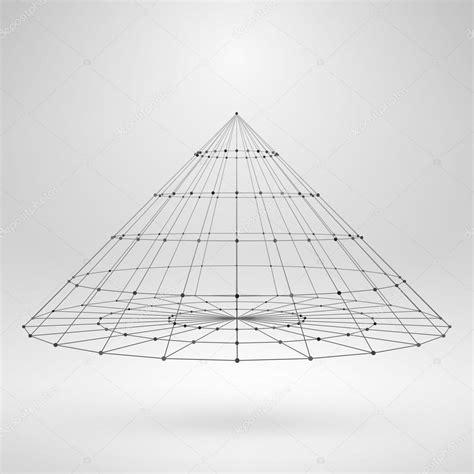 Wireframe Polygonal Element 3d Cone With Lines And Dots Stock Vector By ©antartstock 73490771