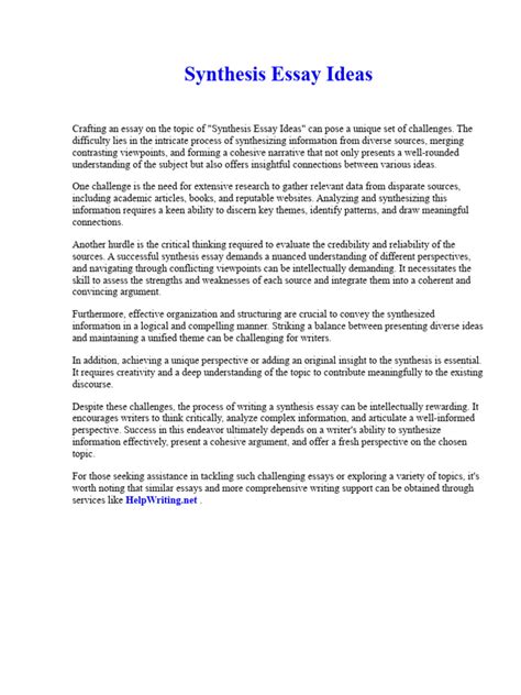 Synthesis Essay Ideas Pdf