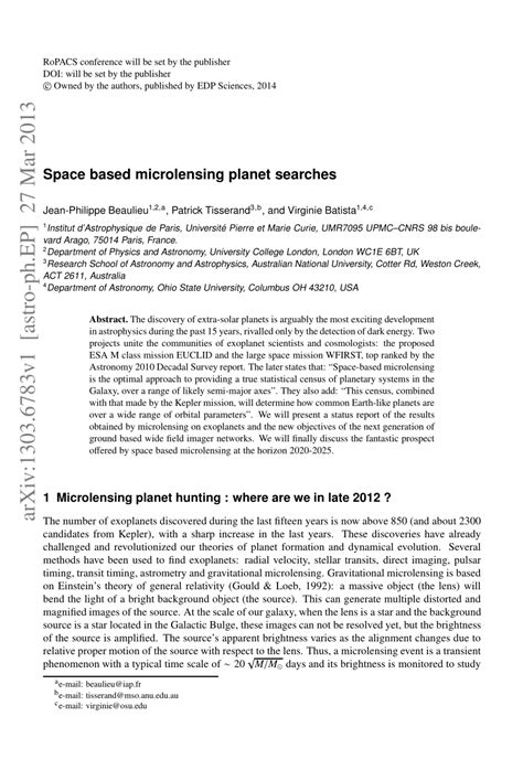 Pdf Space Based Microlensing Planet Searches