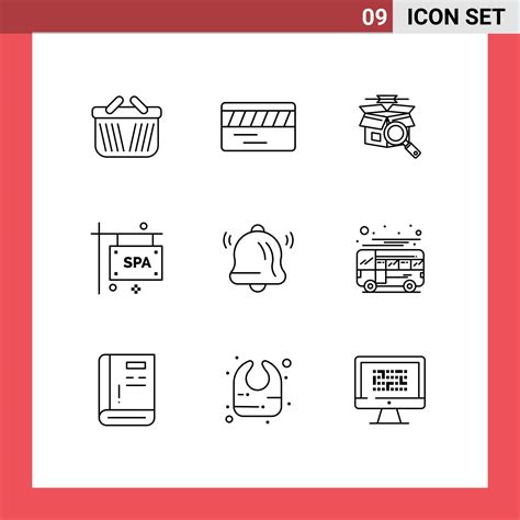 Set Of 9 Vector Outlines On Grid For Notification Bell Search Spa Sign Board Sign Editable