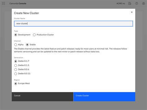 create a cluster camunda 8 docs