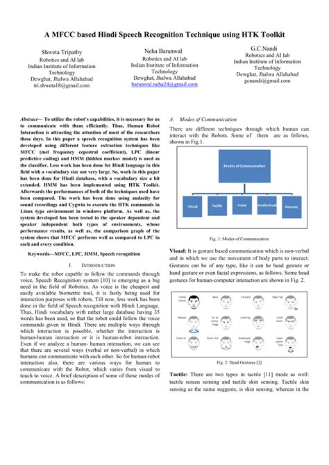 pdf a mfcc based hindi speech recognition technique using htk toolkit