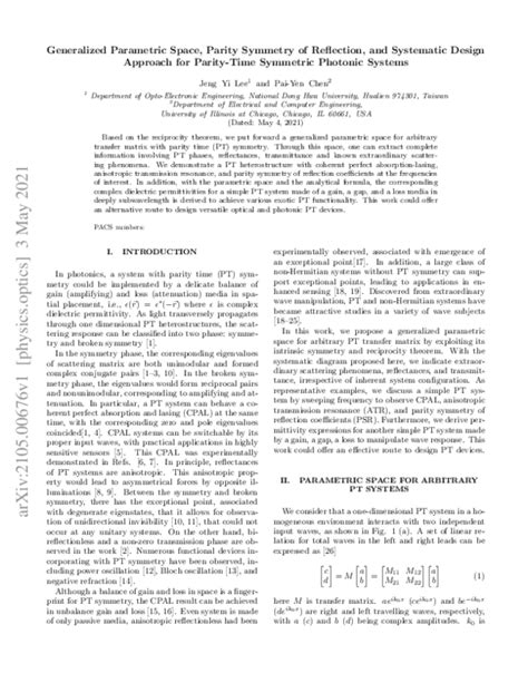 Pdf Generalized Parametric Space Parity Symmetry Of Reflection And Systematic Design