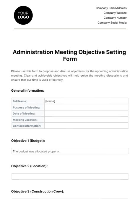 Free Administration Meeting Objective Setting Form Template Edit Online And Download