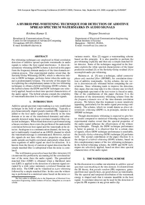 Pdf A Hybrid Pre Whitening Technique For Detection Of Additive Spread Spectrum Watermarks In