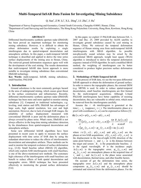 Pdf Multi Temporal Insar Data Fusion For Investigating Mining Subsidence
