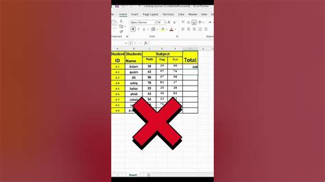 use shortcut key of sum function to calculate total marks in excel