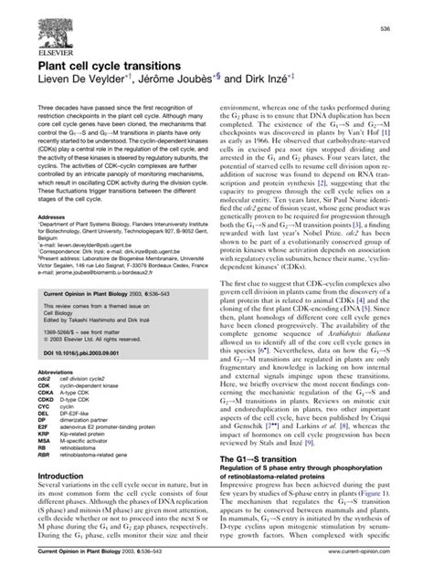Plant Cell Cycle Transitions Pdf Cell Cycle Gene Expression
