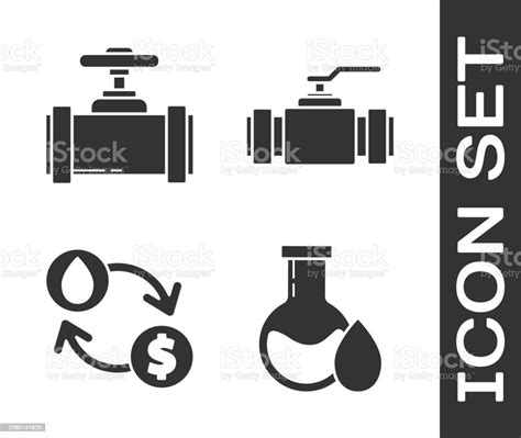 세트 오일 가솔린 테스트 튜브 산업 금속 파이프 및 밸브 석유 교환 물 전송 변환 및 산업 금속 파이프 및 밸브 아이콘 벡터 건강 검진에 대한 스톡 벡터 아트 및 기타