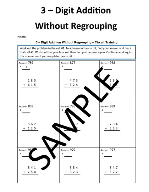 3 Digit Addition Without Regrouping Circuit Training Teaching Resources